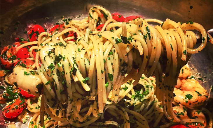 Linguine aglio e olio con scampi